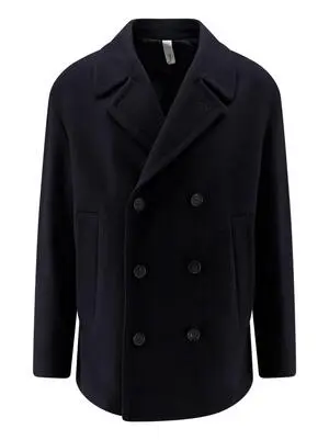 HEVO Double-breasted Virgin Wool Blend Peacoat - Blue