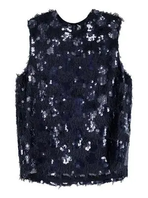 SEMICOUTURE Fringed Top Wwith Sequins - Black