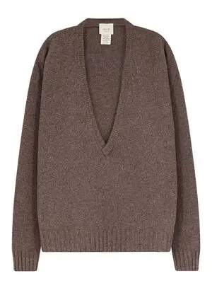ALYSI Wool And Cashmere Blend V-neck Sweater - Brown
