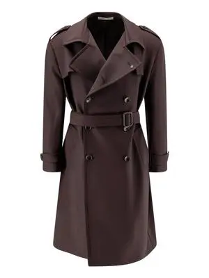 Tagliatore TAGLIATORE Water Repellent Virgin Wool Trench Coat Brown