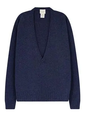 ALYSI V-neck Long Sleeve Wool Cashmere Blend Sweater - Blue