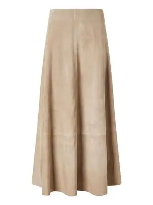 ST. AGNI Paneled Suede Midi Skirt - Beige