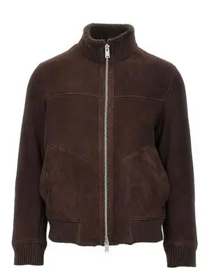 ARMA Suede Leather Jacket With Shearling Interior - Brown