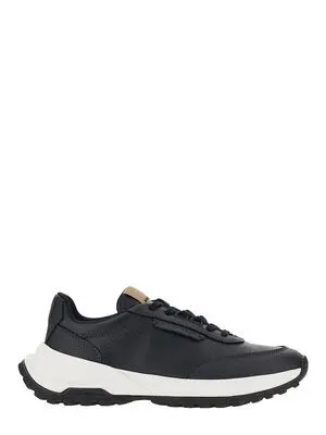 Emporio Armani Grained Leather Sneakers With Logo Detail - Blue
