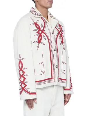 BAZISZT Bazyiszt Embroidered Cotton Jacket - Beige/red