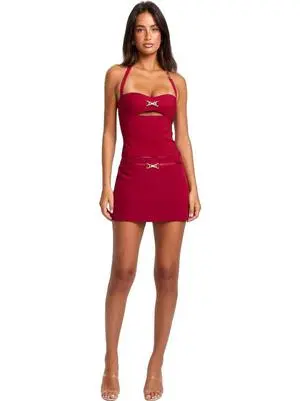 SASHA THERESE Sasha Therese Zhara Mini Skirt With Buckled Belt Detail Red