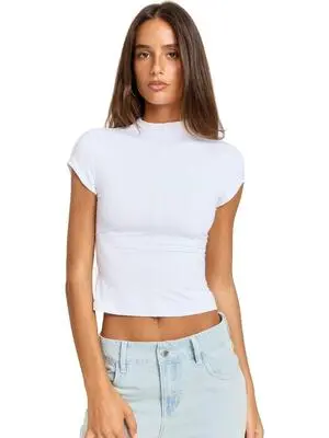 SASHA THERESE Iris High Neck Cap Sleeve Top - White