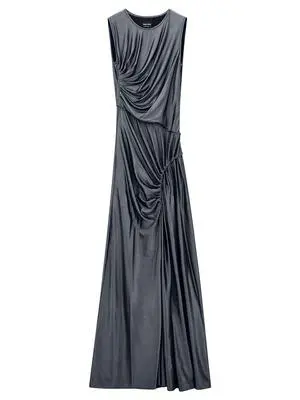 Giorgio Armani Long Dress In Jersey With Draping And Rhinestone Embroidery - Grey