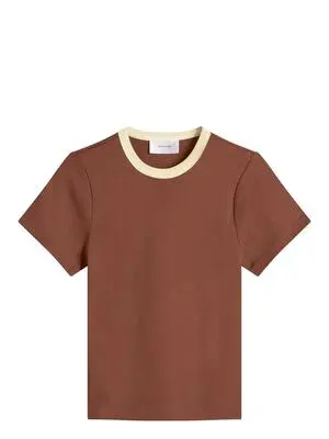 HOSBJERG Babette T-shirt With Contrast Neckline - Brown