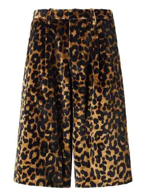 R13 Jumbo Pleated Leopard-print Cotton-velvet Shorts - Brown