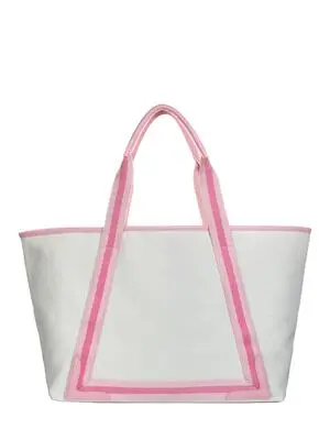Helen Jon Helen Jon Canvas Beach Tote With Vegan Leather Trim Shell Pink