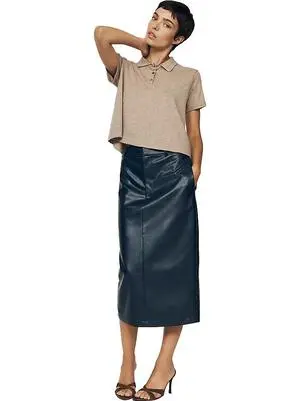MARE MARE Faux-leather Midi Pencil Skirt - Navy