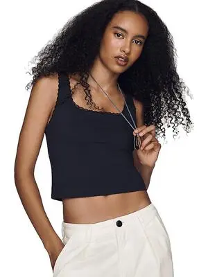LYREBIRD LYREBIRD Scalloped Trim Cropped Tank Black