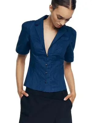 Maeve Short-sleeve Blazer Top - Navy