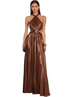 Retrofete Halterneck Pleated Maxi Dress - Walnut