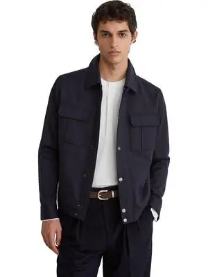REISS Lyocell-cotton Twill Bomber Jacket - Navy