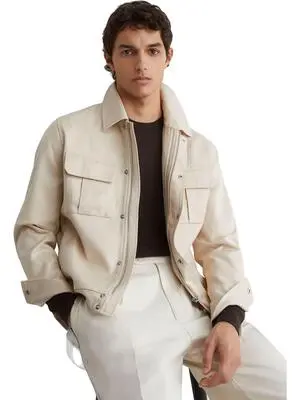 REISS Lyocell-cotton Twill Bomber Jacket - Stone