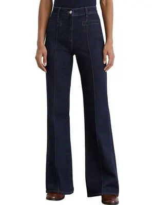 REISS Reiss Claude Pintuck Detail Flared Jeans Dark Blue