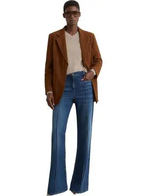 REISS Claude Pintuck Detail Flared Jeans - Mid Blue