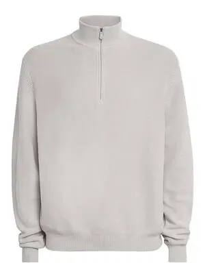 Ralph Lauren Purple Label Stretch-silk Cotton Quarter-zip Sweater - Grey