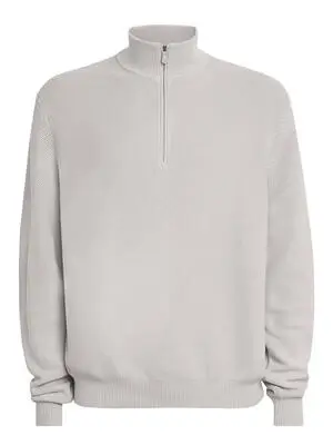 Ralph Lauren Purple Label Ralph Lauren Purple Label Stretch-Silk Cotton Quarter-Zip Sweater Grey