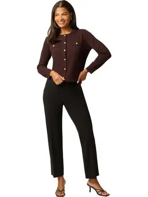 Adrianna Papell Long Sleeve Textured Knit Cardigan Sweater With Metallic Button Detail - Chocolate