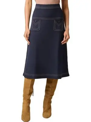 Adrianna Papell Contrast Stitch Knit Midi Skirt In Navy Khaki - Navy/khaki