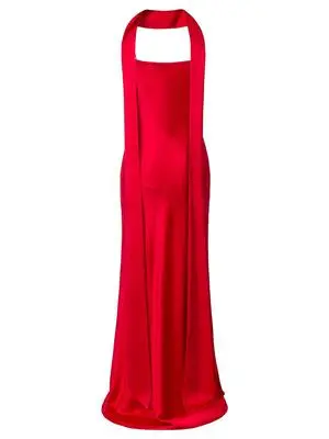 LITA COUTURE Satin Gown With High Slit - Red