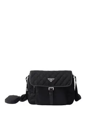 Prada Medium Quilted Re-nylon Shoulder Bag With Saffiano Leather Trim - Black