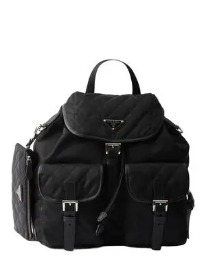Prada Medium Quilted Re-nylon Backpack With Saffiano Leather Trim - Black