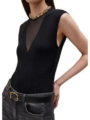 ME+EM ME+EM Cap Sleeve Sheer Knit Bodysuit