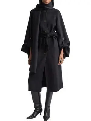 Zimmermann Valiant Wool Blend Coat With Removable Scarf - Black