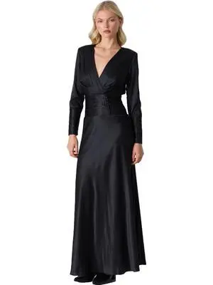 LE FAFO Silk Maxi V-neck Dress - Black