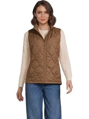 LANDS' END Featherfree Insulated Quilted Vest - Ducks/honey Beige