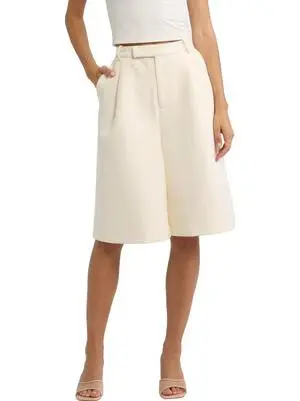 Oddmuse Wide Leg Knee Length Bermuda Shorts - Ecru