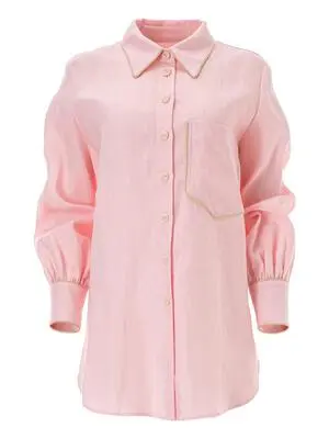 LITA COUTURE Oversized Linen Shirt In Baby - Pink