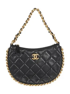 CHANEL Black Shiny Quilted Lambskin Mini CC Chain Around Hobo