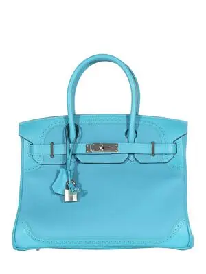 Hermès Turquoise Togo Swift Ghillies Birkin 30 Phw - Blue