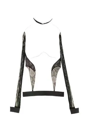 Attico Lace-insert Ribbed-knit Long Sleeve Top - White