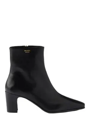 PRADA Prada Leather Ankle Boots With Side Zipper And Block Heel