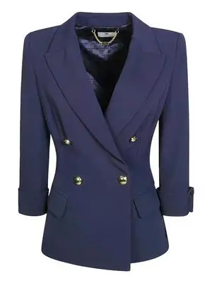 Elisabetta Franchi Double-breasted Pleated-back Jacket - Blue