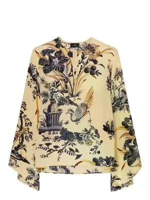 Etro Etro Floral Print Silk Blouse Neutrals