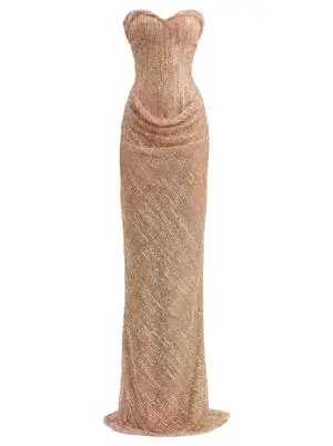 GEMY MAALOUF Beaded Sweetheart-neckline Gown - Neutrals