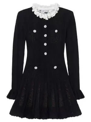 SELF-PORTRAIT Self-Portrait Floral Trim Knit Mini Dress