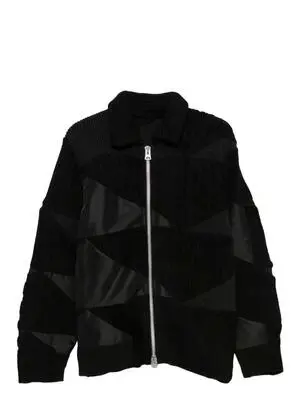 Sacai Patchwork Cable Knit Zip-up Cardigan - Black