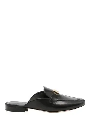 Tory Burch Gold-tone Logo Plaque Mules - Black
