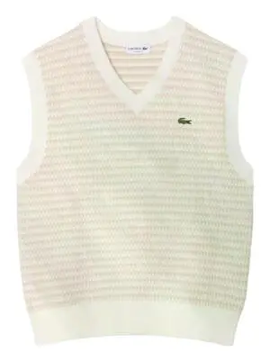 Lacoste Logo Patch V-neck Vest - Neutrals
