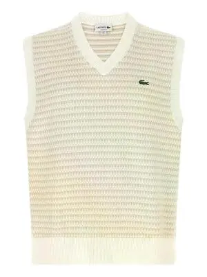 Lacoste Logo Patch V-neck Vest - Neutrals