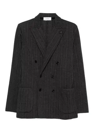 LARDINI Herringbone Double-breasted Jacket - Grey