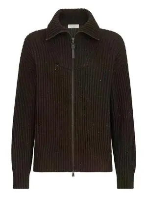 BRUNELLO CUCINELLI Brunello Cucinelli Ribbed Knit Sequin Embellished Cardigan